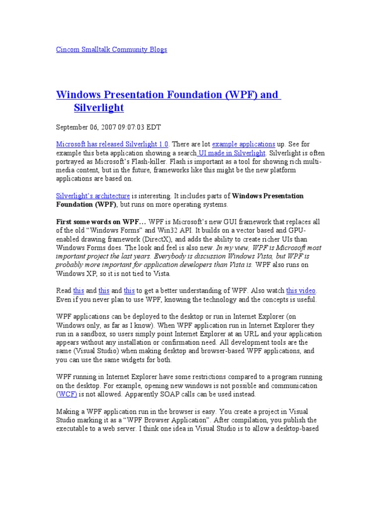 Wpf Vs Silverlight Key Differences Pdf Microsoft Silverlight Windows Presentation Foundation