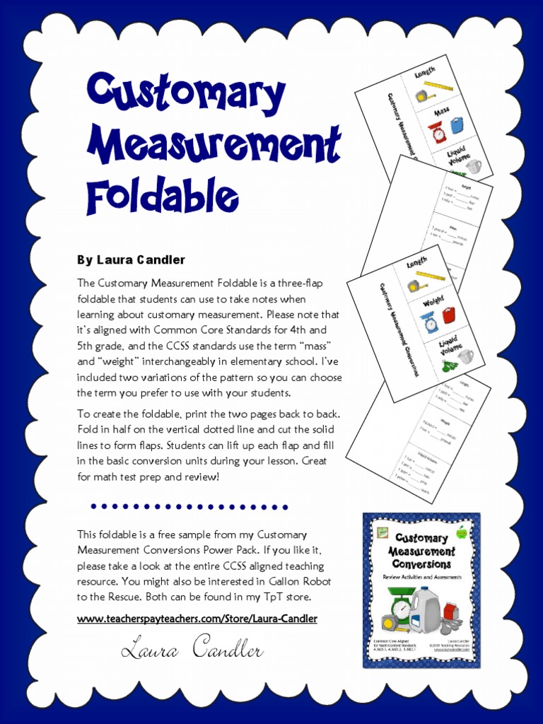 Free Customary Measurement Foldable | PDF | Gallon | Pint
