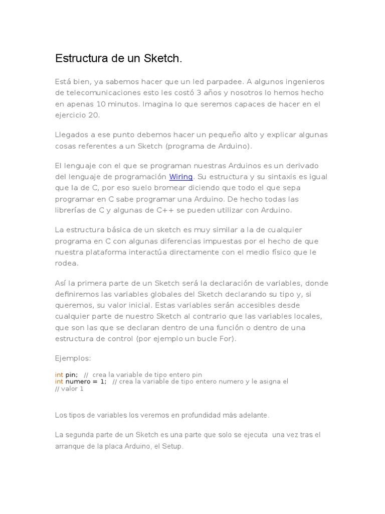 Estructura de Un Sketch | PDF | Arduino | Lenguaje de programación