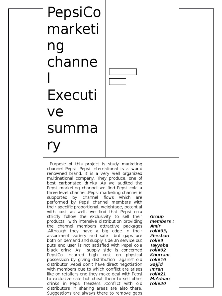 PepsiCo Marketing Channel Analysis | PDF | Pepsi Co | Retail