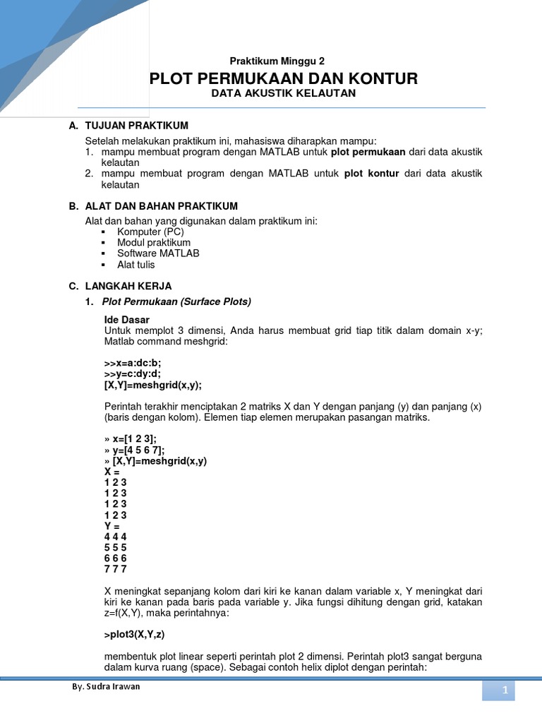 Praktikum Minggu Ke-2. Plot Permukaan Dan Kontur Dengan MATLAB | PDF