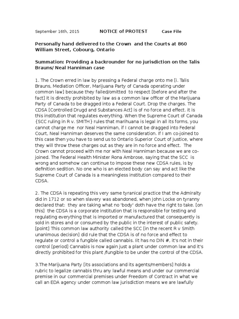 Draft of Notice | Jurisdiction | Common Law