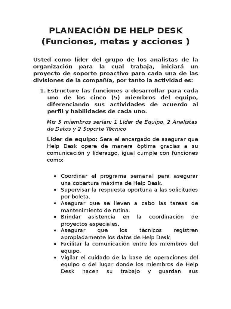 Funciones del equipo de Help Desk | PDF | Soporte técnico | Mesa de ayuda