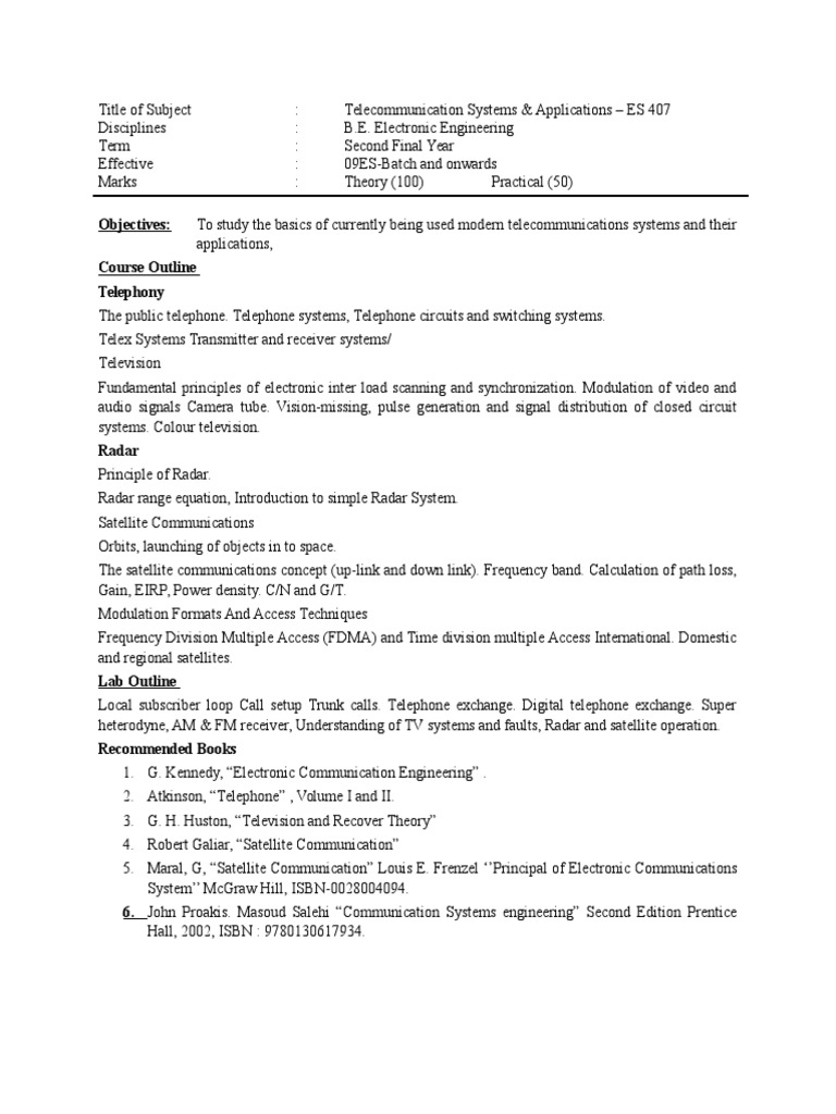 Telecommunication Systems Course Overview | PDF | Technology & Engineering