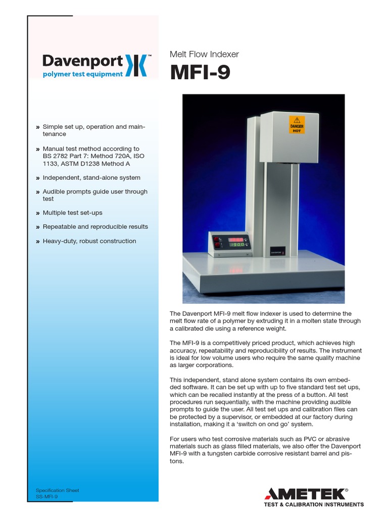MFI-9 Specification Sheet | PDF | Calibration | Accuracy And Precision