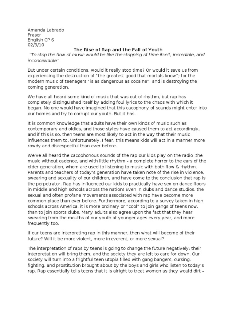 Amanda Labrado Fraser English CP 6 02/9/10 | PDF | Hip Hop Music | Rapping