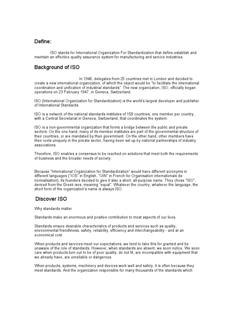 Assignment On ISO | PDF | Iso 9000 | International Organization For Standardization