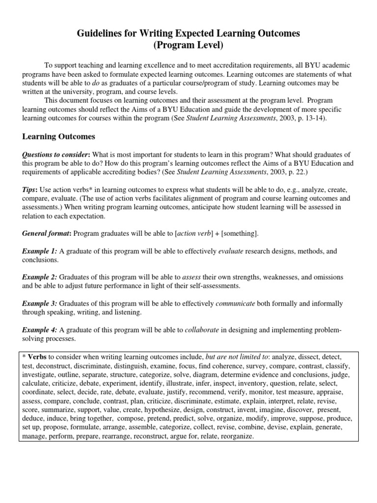 Program-Level Learning Outcomes Guide | PDF | Educational Assessment ...