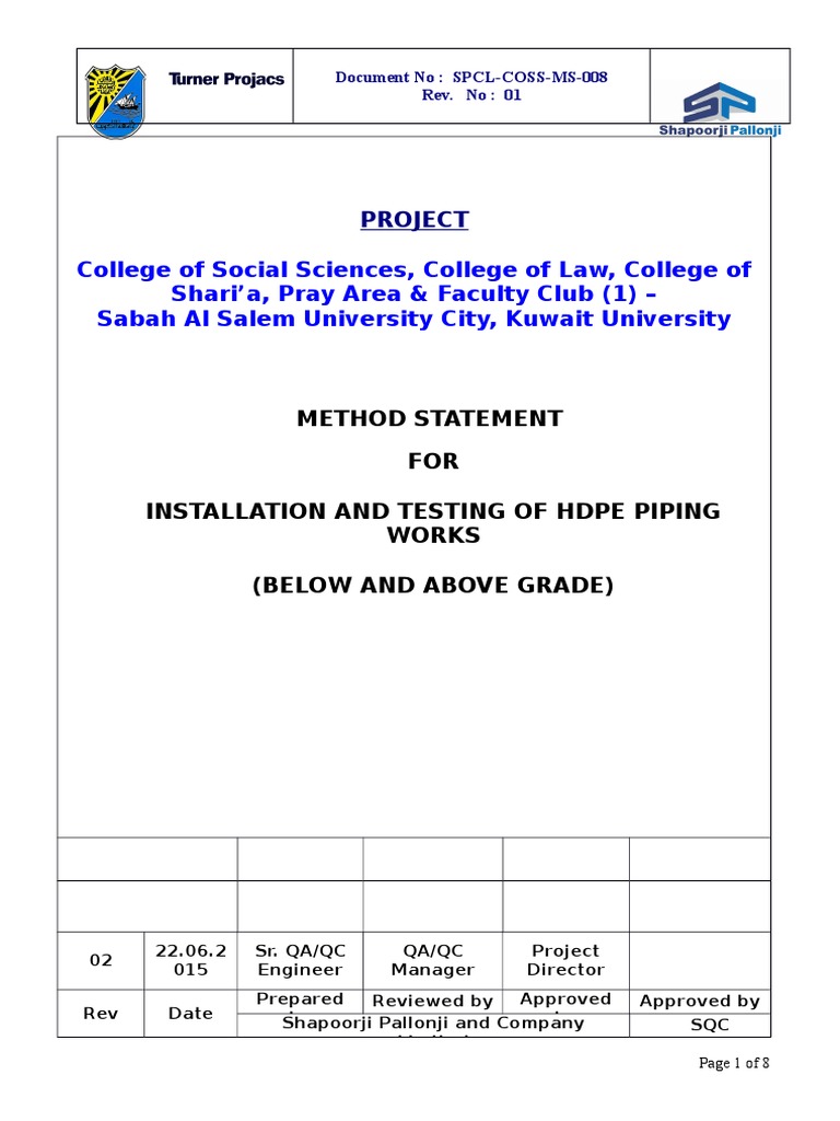 Ms-008 Piping Works - Rev 01 | Download Free PDF | Pipe (Fluid ...