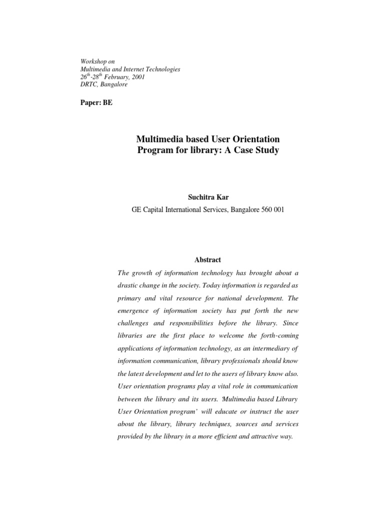 Multimedia Based User Orientation Program For Library: A Case Study | PDF | Multimedia | Libraries