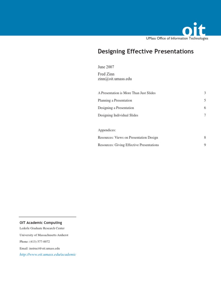 Designing Effective Presentations: June 2007 Fred Zinn Zinn@oit - Umass.edu | PDF | Lecture ...