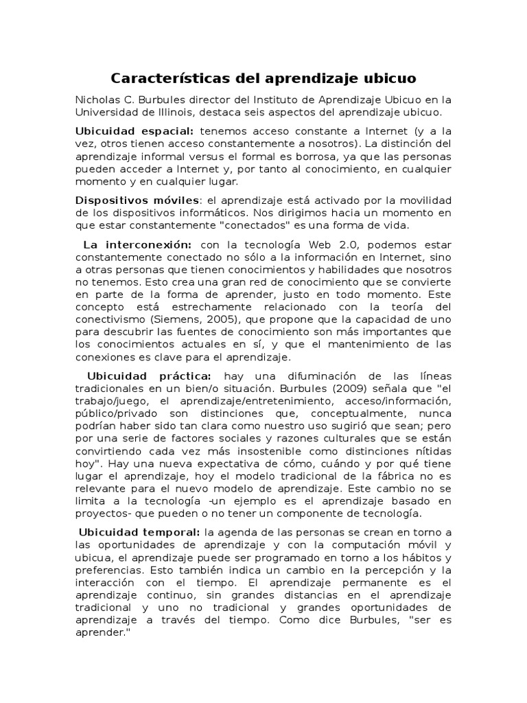 Caracteristicas Prendizaje Ubicuo | PDF | Internet | Aprendizaje