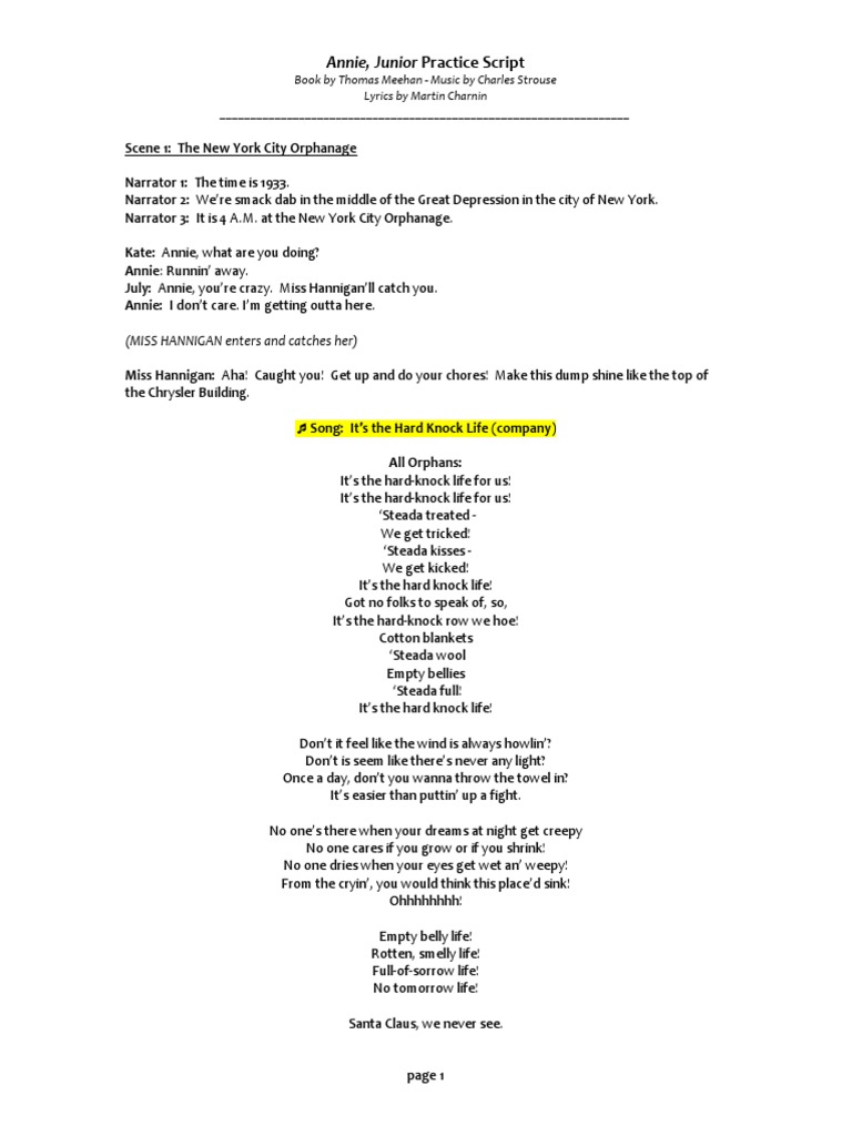 Annie Script.pdf | Annie (Musical) | Leisure