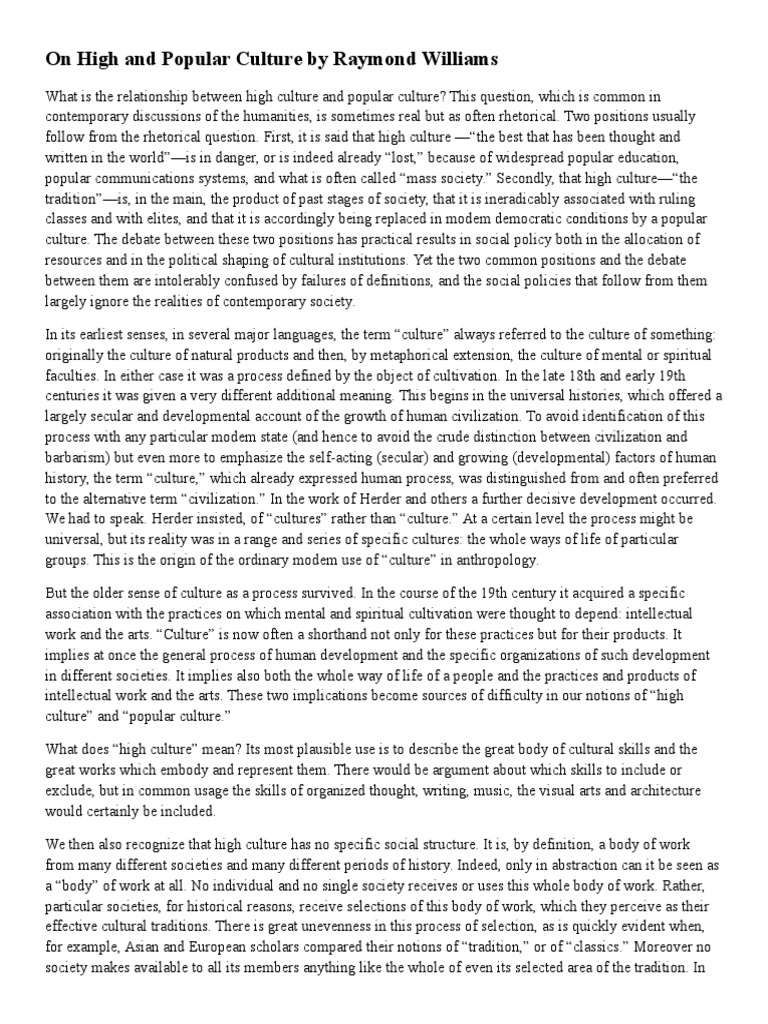 High vs Popular Culture: A Critical Analysis | PDF | Traditions ...
