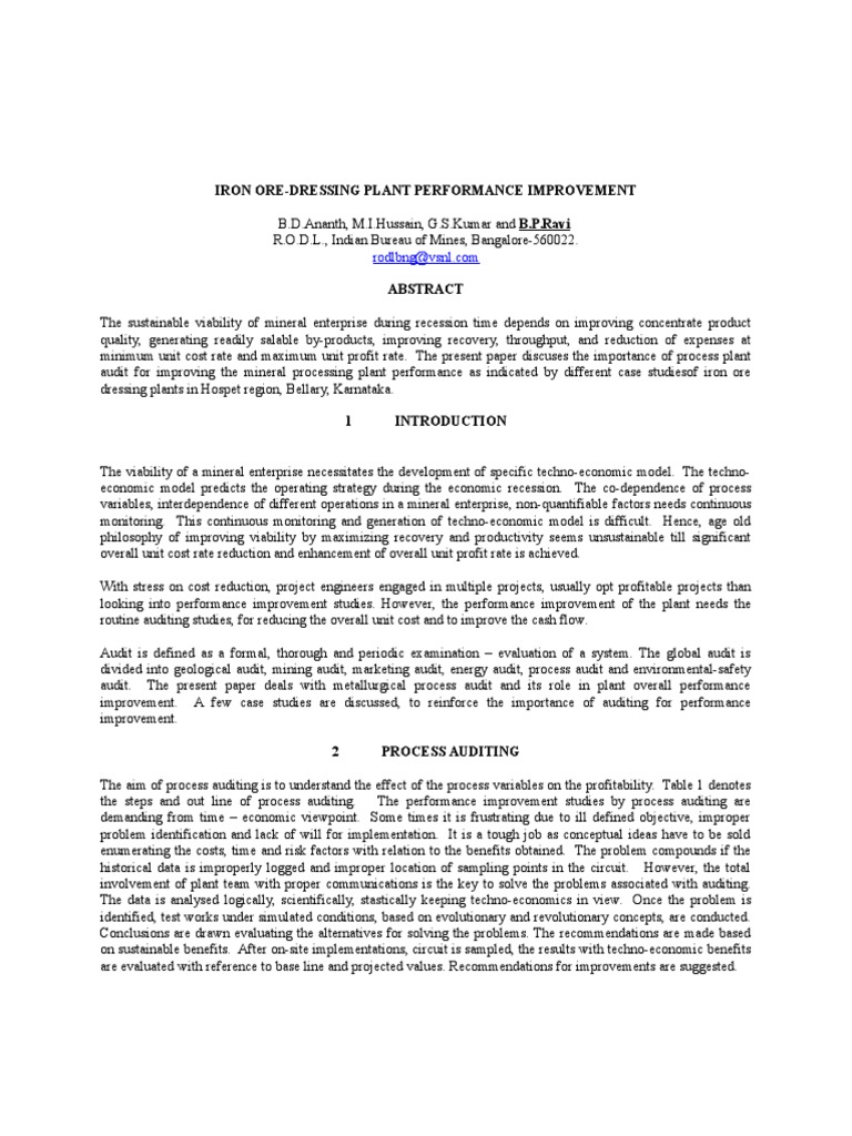 Iron Ore Dressing Plant Audit Insights | PDF | Mill (Grinding) | Iron Ore