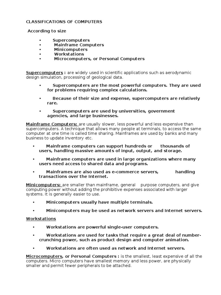 Classifications of Computers | PDF | Data | Personal Computers