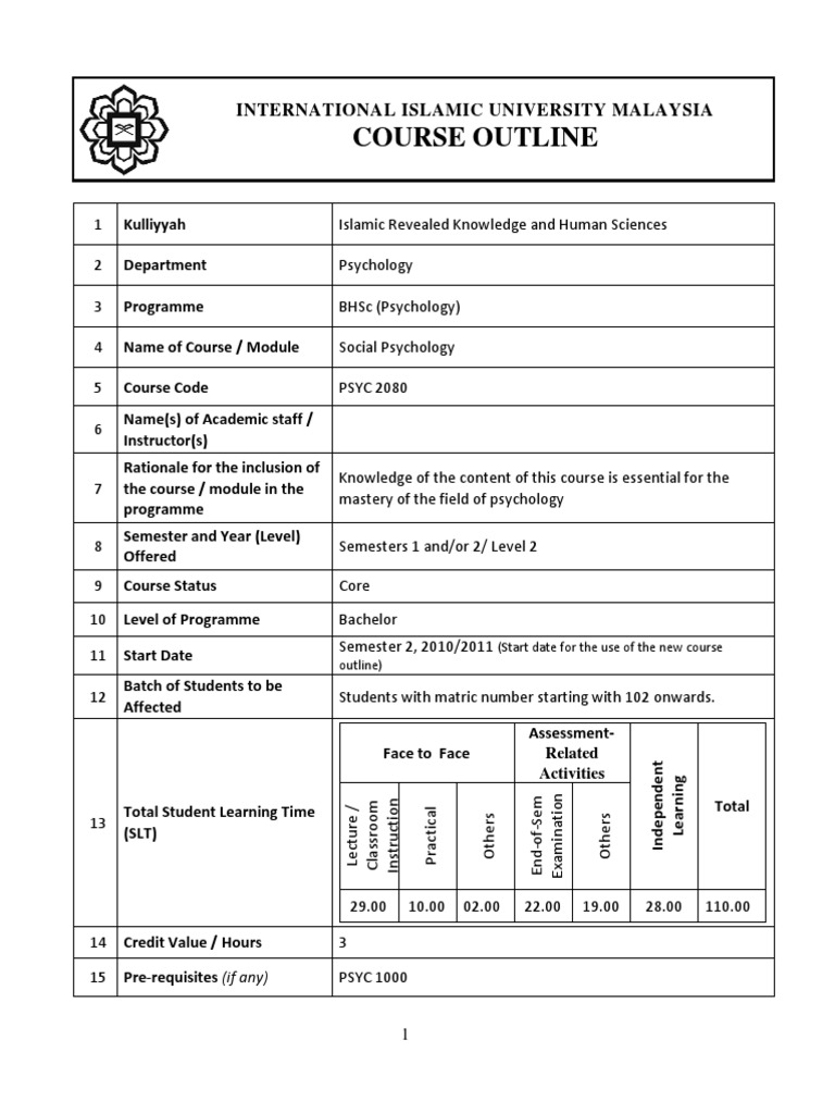 Social Psychology Course Outline at IIUM | PDF | Social Psychology ...