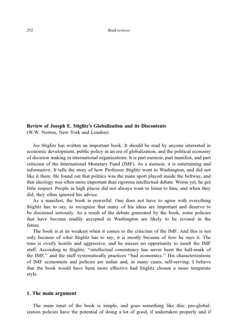 Globalization and Its Discontents | PDF | Joseph Stiglitz | Capital Control