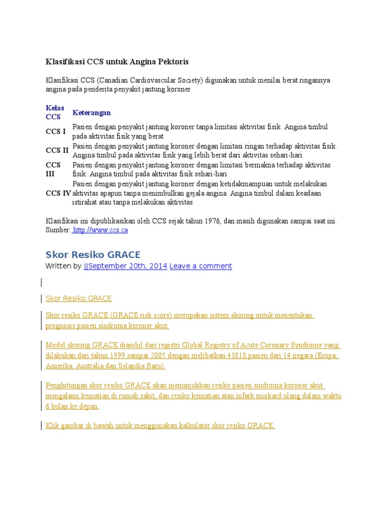Klasifikasi CCS Angina Pektoris | PDF