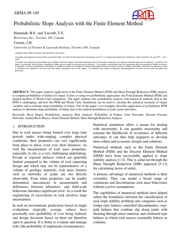 Probabilistic Slope Analysis With The Finite Element Method | PDF ...