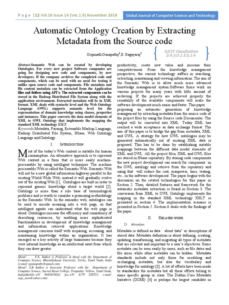 Automatic Ontology Creation by Extracting Metadata From The Source Code ...