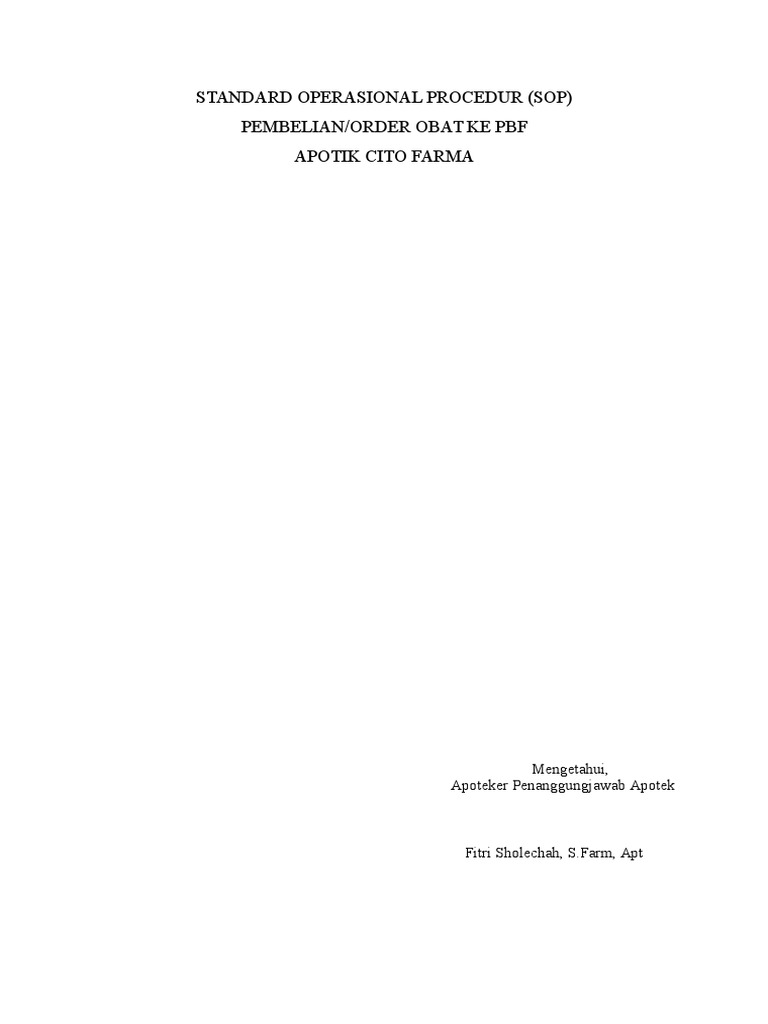 Sop Apotik Cito | PDF | Kesehatan Holistik