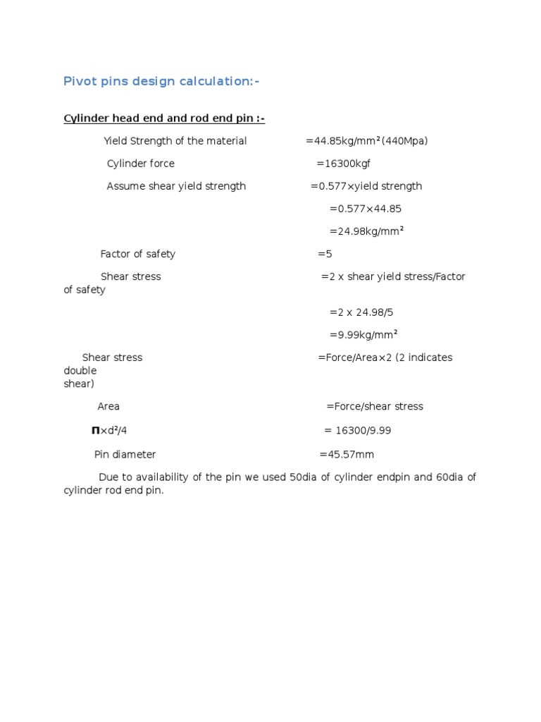 Pivot Pin Design Calculations | PDF | Teaching Methods & Materials ...