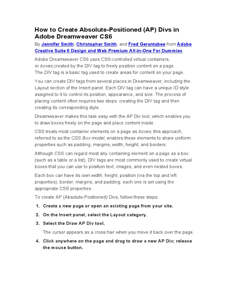 Creating Absolute-Positioned Divs in Adobe Dreamweaver CS6: A Step-by ...