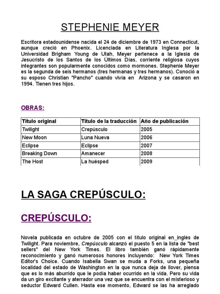Stephenie Meyer | PDF | Crepúsculo (serie de novelas) | Crepúsculo ...