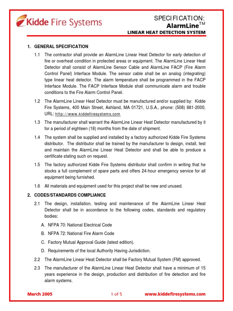 Kidde AlarmLine Spec 200001 | PDF | Electrical Wiring | Cable