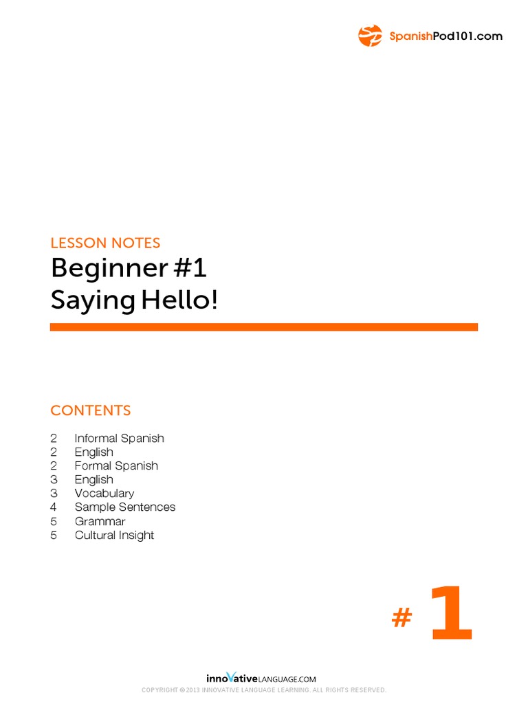 Beginner #1 Saying Hello!: Lesson Notes | PDF | Linguistics ...