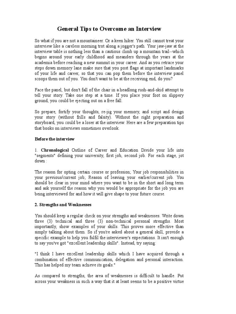General Tips To Overcome An Interview | PDF | Punctuation | Employment