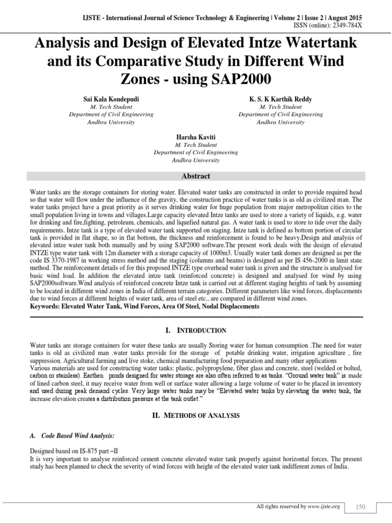 Analysis and Design of Elevated Intze Watertank and Its Comparative Study in Different Wind ...