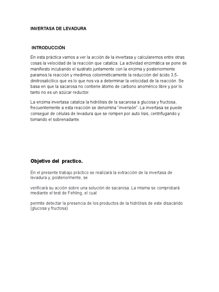 INVERTASA | PDF | Enzima | Glucosa