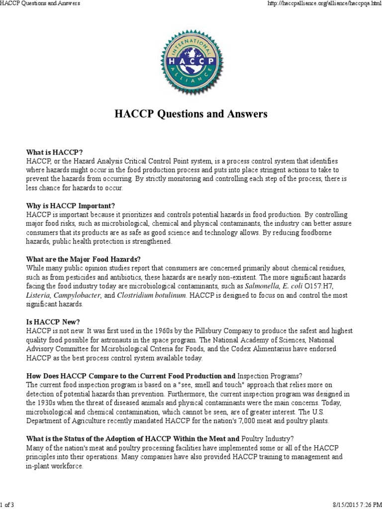 HACCP: Ensuring Food Safety | PDF | Food Politics | Hazard Analysis And ...