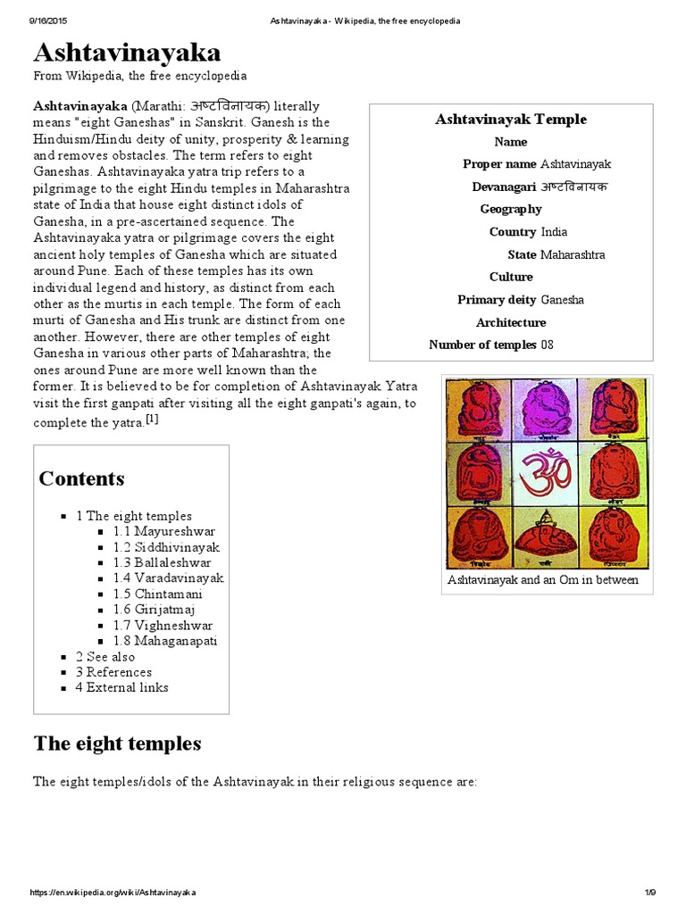 Ashtavinayaka - Wikipedia, The Free Encyclopedia | PDF | Hindu Deities ...