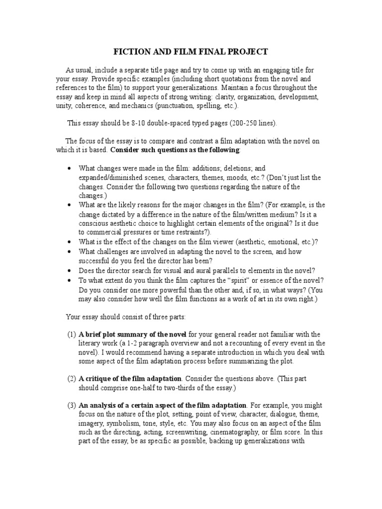 Fiction and Film Final Project | PDF | Essays | Novels