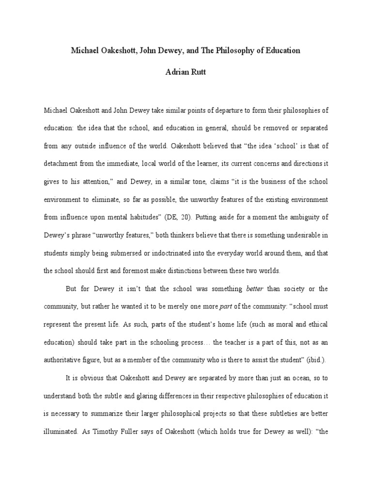 Oakeshott and Dewey on Education Philosophy | PDF | John Dewey | Pragmatism