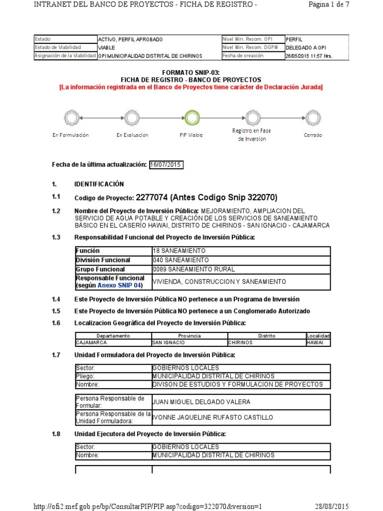 Ficha SNIP | PDF | Saneamiento | Agua