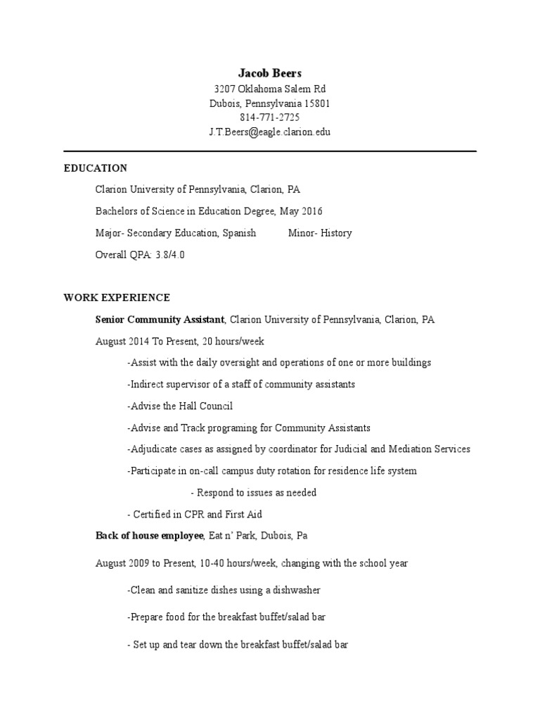 Jacob Beers: - Education | PDF