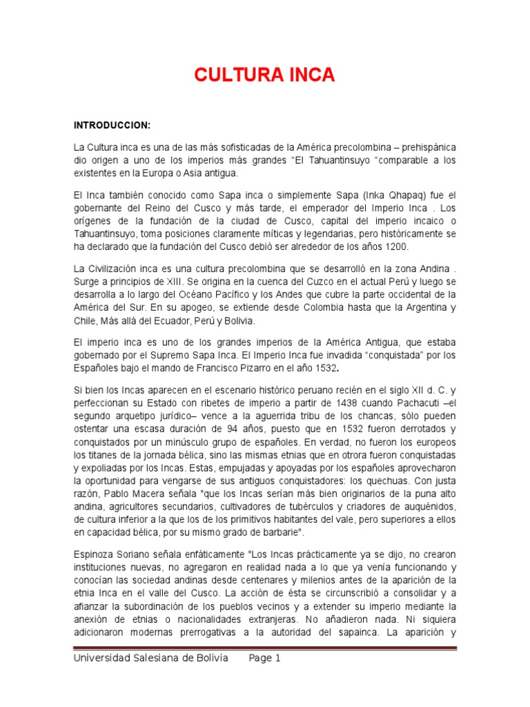 Introducción a la Cultura Inca | PDF | Imperio Inca | Tabú