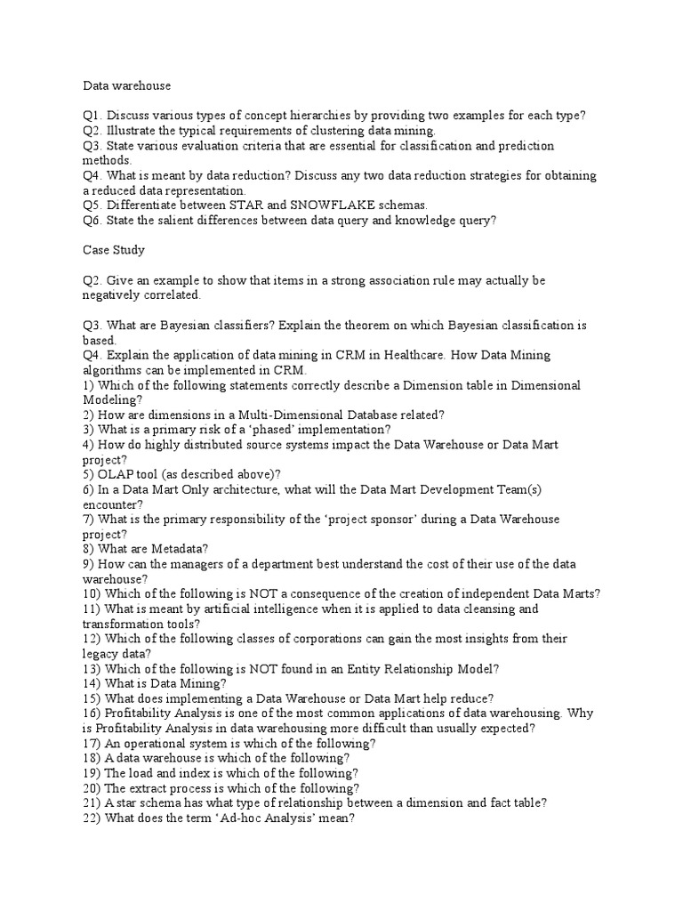 Data Warehouse Questions | PDF | Data Warehouse | Computer Data