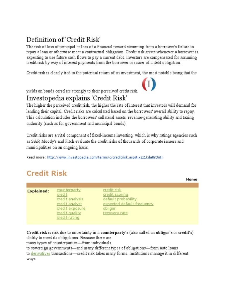 Definition of Credit Risk | PDF | Credit Risk | Credit Rating