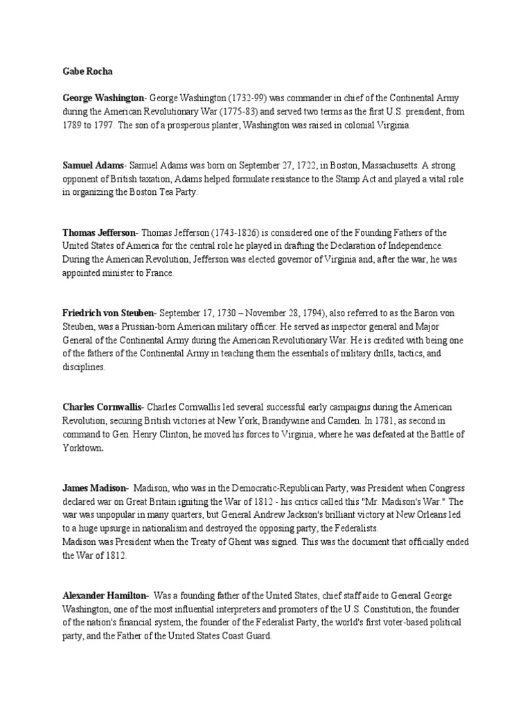 Key Figures of American Revolution | PDF | Politics | History