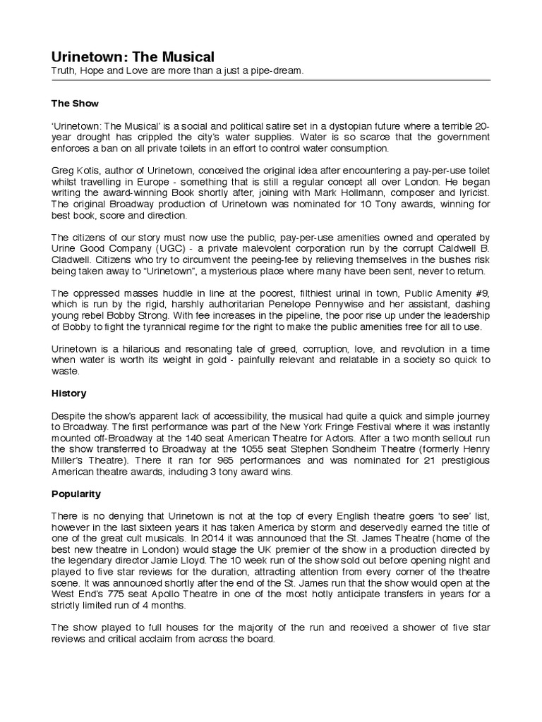 Urinetown Proposal | PDF | Performing Arts | Leisure