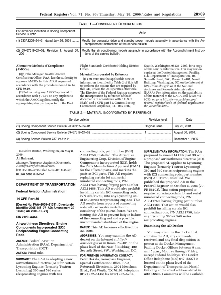 Rule: Airworthiness Directives: Engine Components Inc. | PDF | Federal ...
