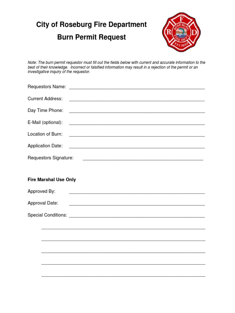 Roseburg Fire Department Burn Permit Form | PDF | Career & Growth