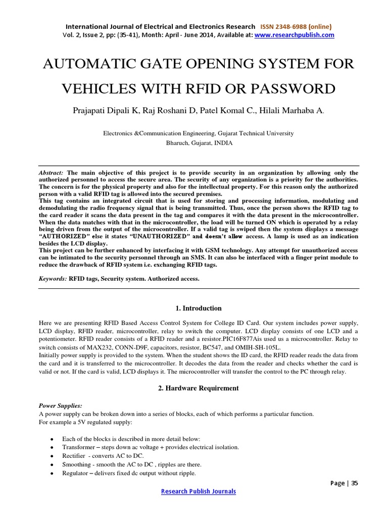 RFID-Based Automatic Gate System | PDF | Power Supply | Radio Frequency ...