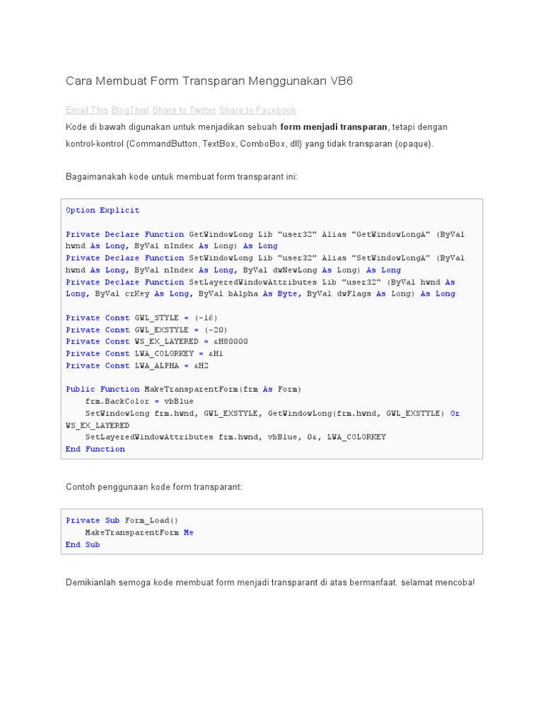 Cara Membuat Form Transparan Menggunakan VB6 | PDF | Komputer