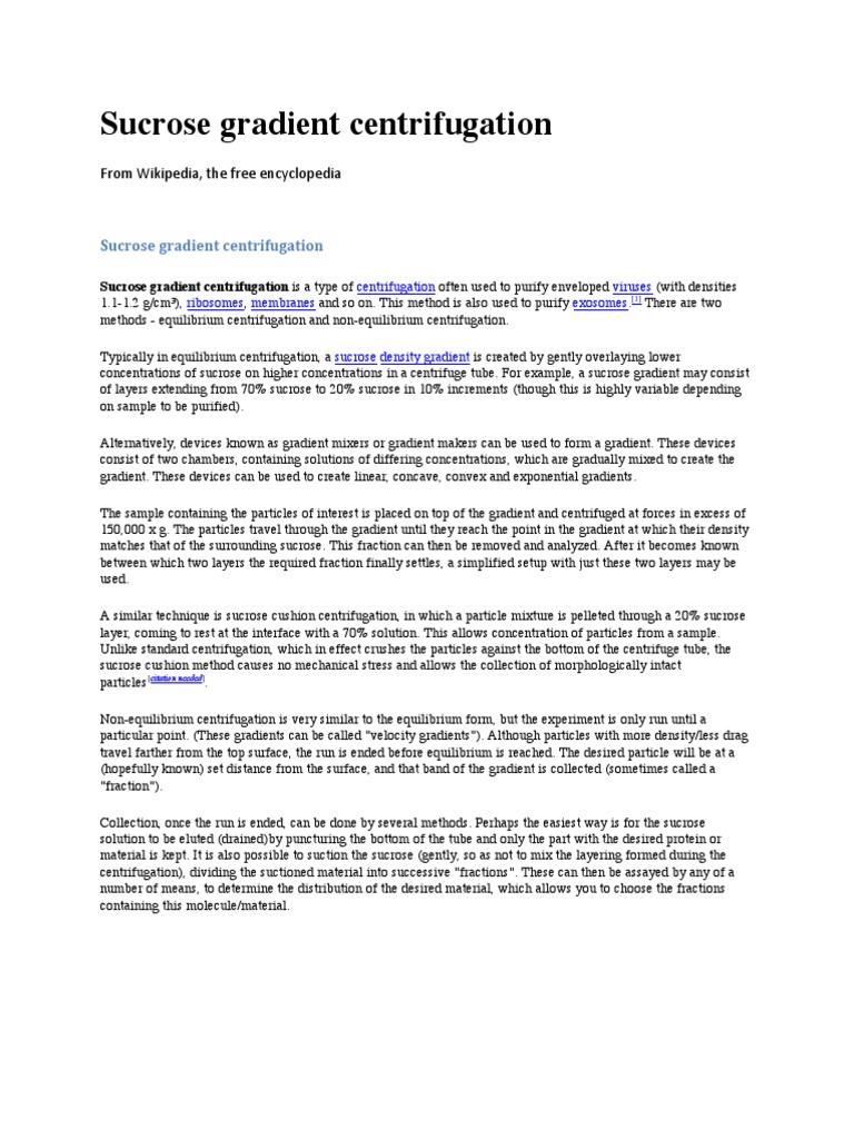 Sucrose Gradients | PDF | Centrifugation | Scientific Techniques